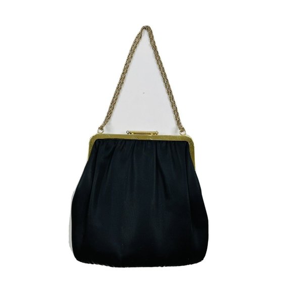 Vintage | Bags | Vintage Mod Satin Brass Clasp Tote Purse On Chain ...